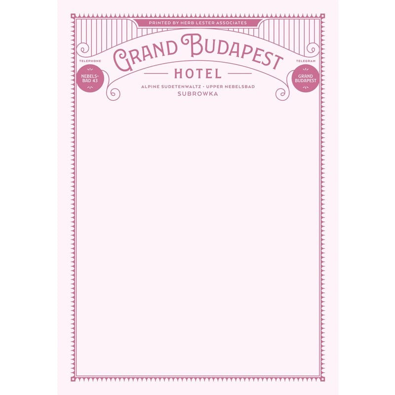 Herb Lester Associates Fictional Hotel Notepad Set - Grand Budapest ...